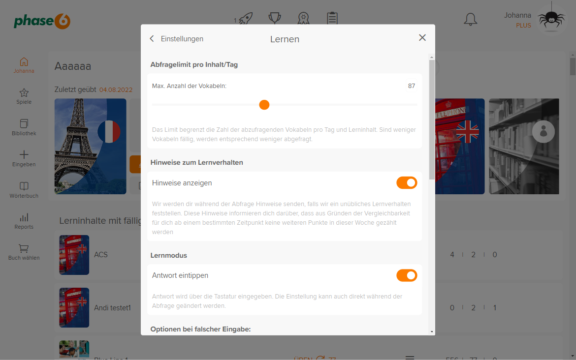 phase6 - Vokabeltraining und Grammatik passend zum Unterricht